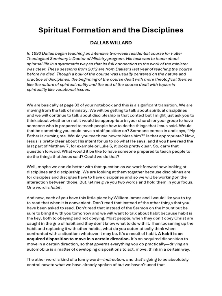 Spiritual Formation and The Disciplines | PDF | Jesus | Disciple ...