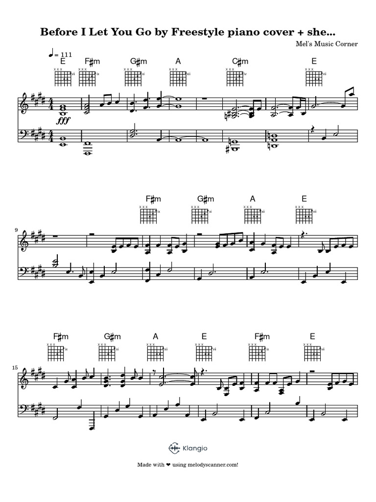 Before I Let You Go by Freestyle Piano Cover + Sheet Music | PDF