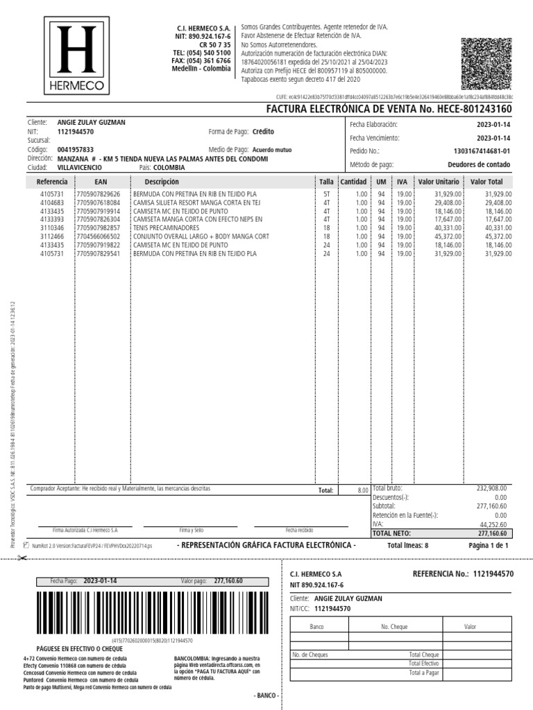 Factura Electrónica C.I. Hermeco S.A. | PDF | Tecnología bancaria | Pagos