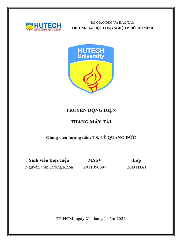 Báo cáo cuối kì Truyền động điện N09 - Đề 1 Băng tải - 2024 | PDF