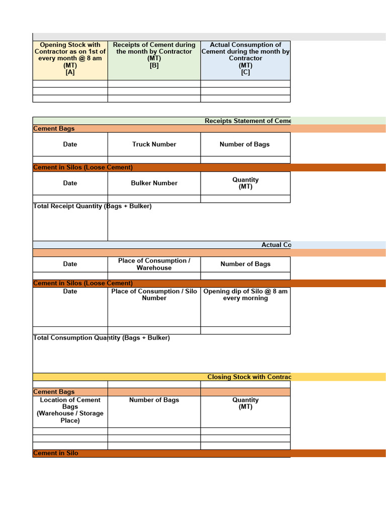 Monthly Cement Reconciliation Statement - Contractor | PDF | Cement ...