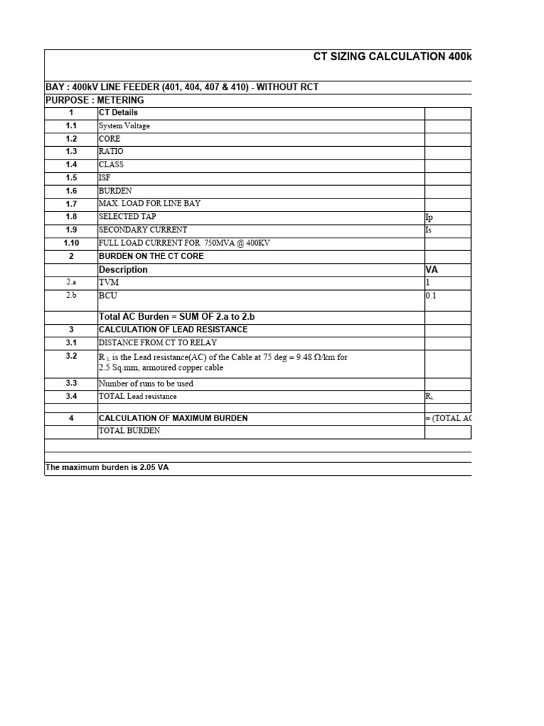 CT Sizing Calculation for Metering | PDF | Alternating Current ...