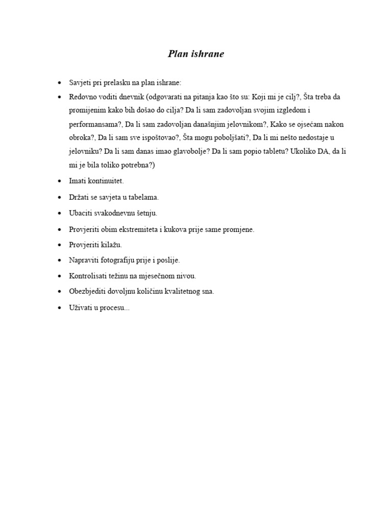 Plan Ishrane | PDF