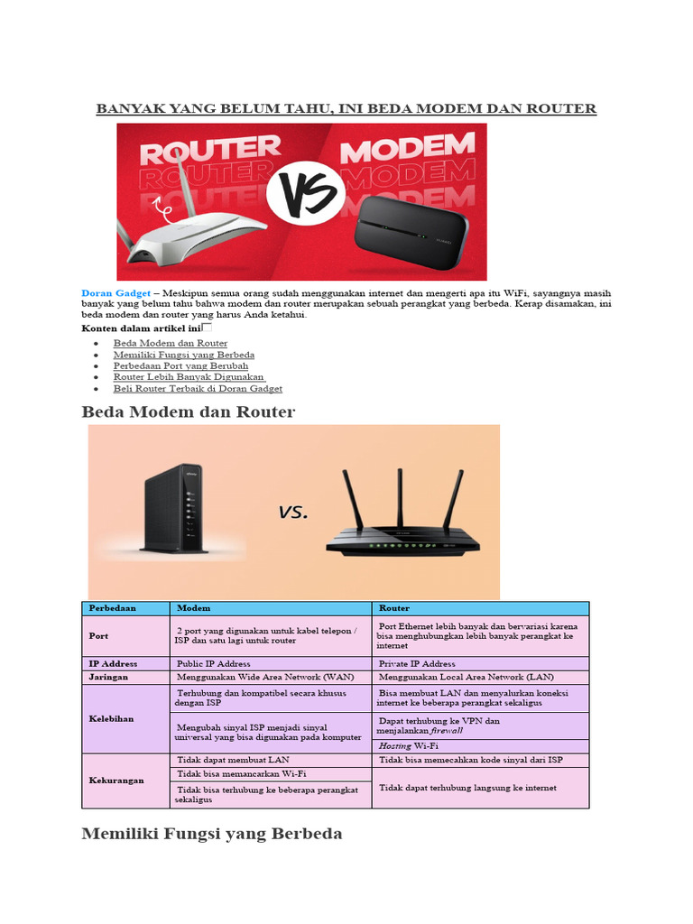 Banyak Yang Belum Tahu, Ini Beda Modem Dan Router | PDF