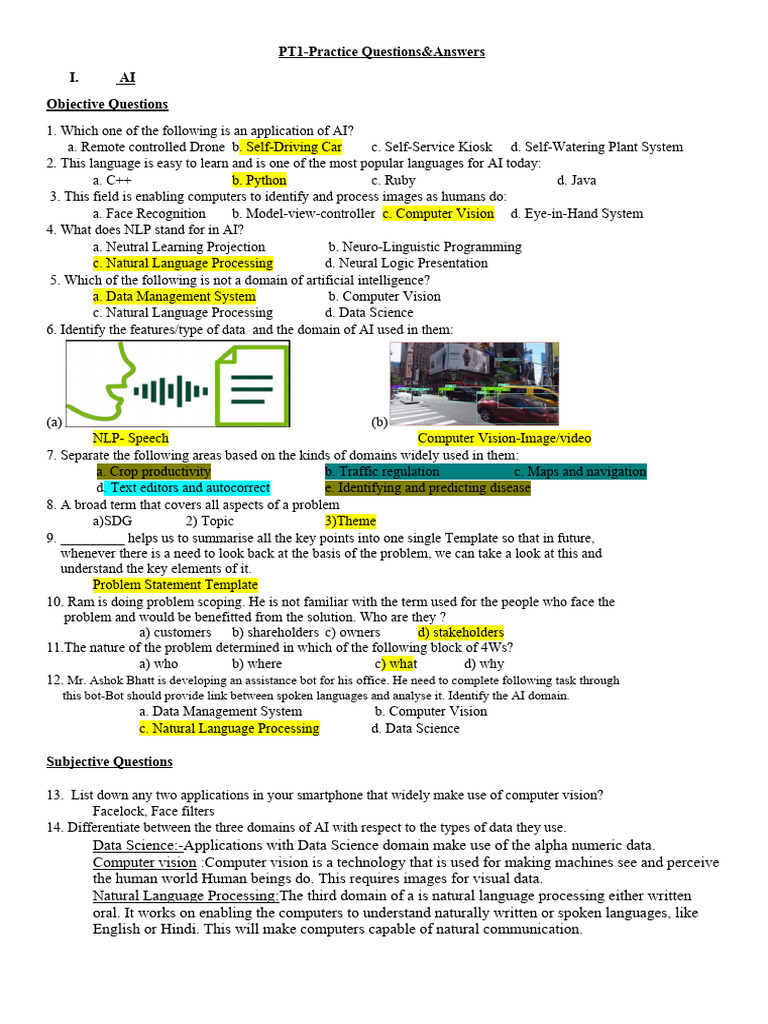 Pt1 Revision Practice Questionsanswers Download Free Pdf Artificial Intelligence 