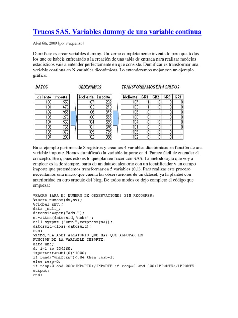 Trucos SAS Variables Dummy | PDF | SQL | Programación de computadoras