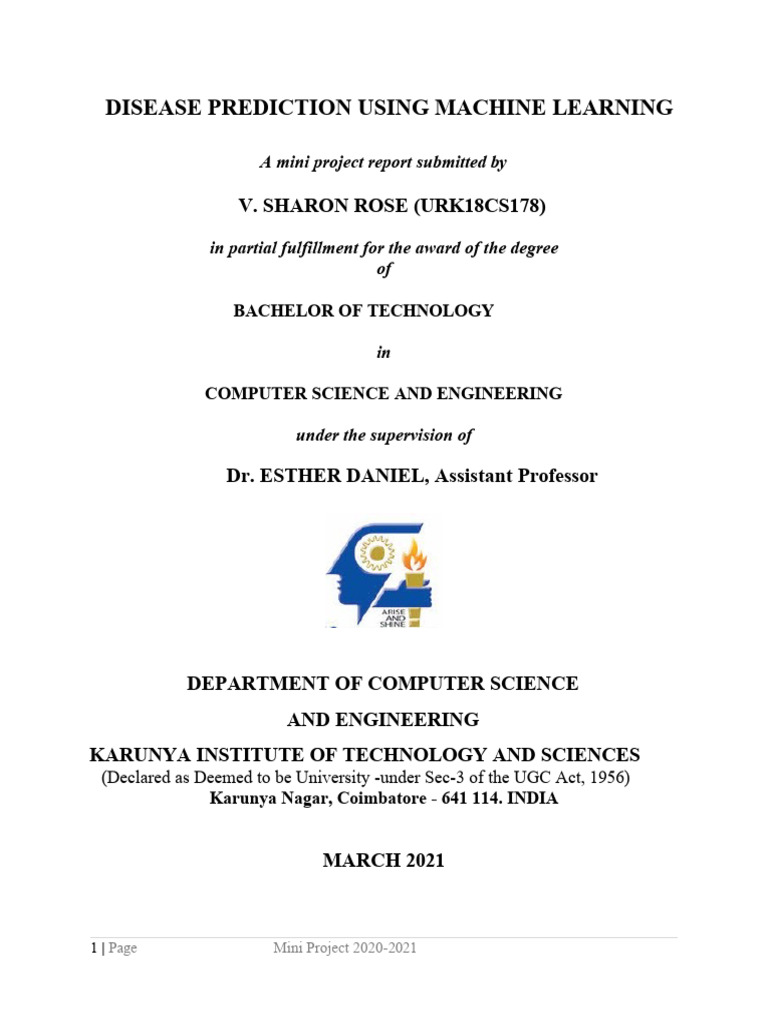 Disease Prediction Using Machine Learning: V. Sharon Rose (Urk18Cs178 ...