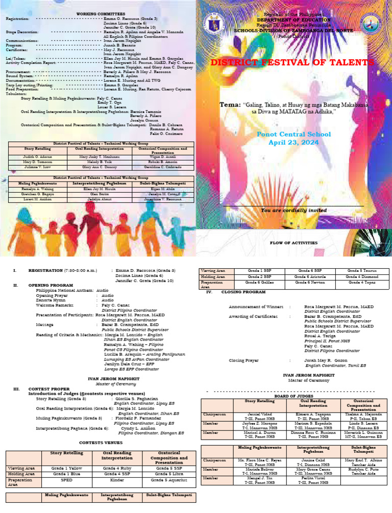 PROGRAM FOR District Festival of Talents 2024 | PDF