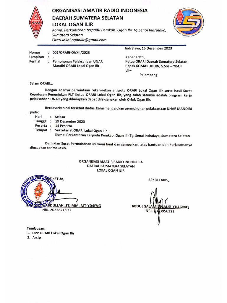 Surat Penyelenggaraan Unar Ke Ordas | PDF