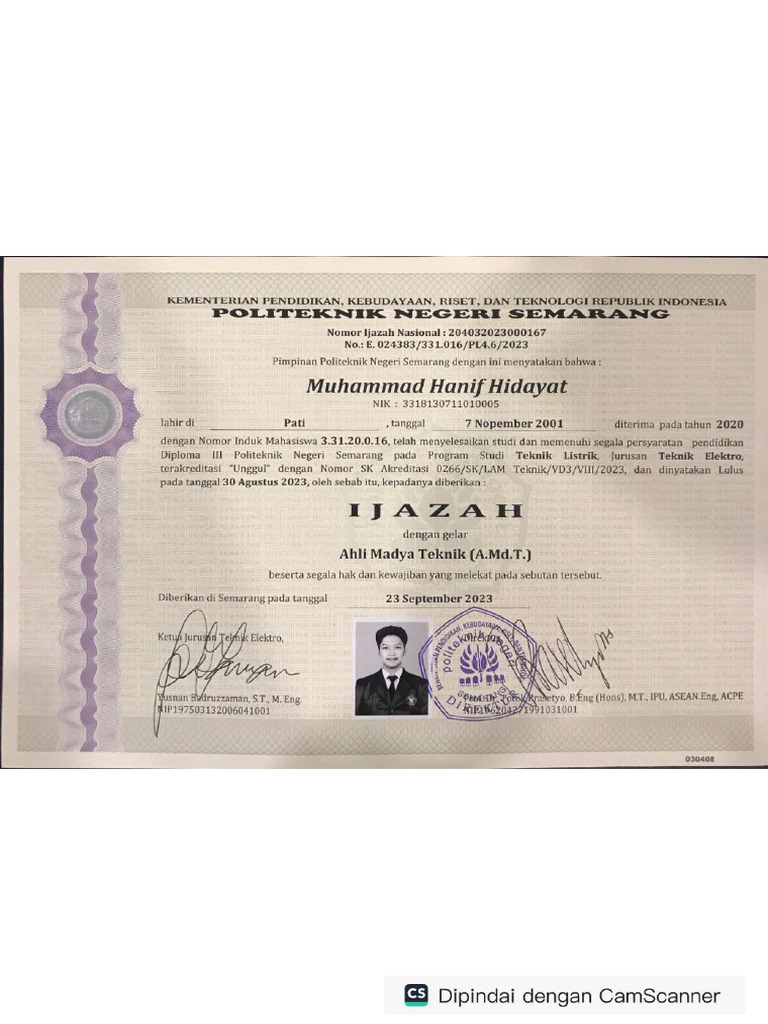 Ijazah_M Hanif Hidayat_Polines_compressed | PDF