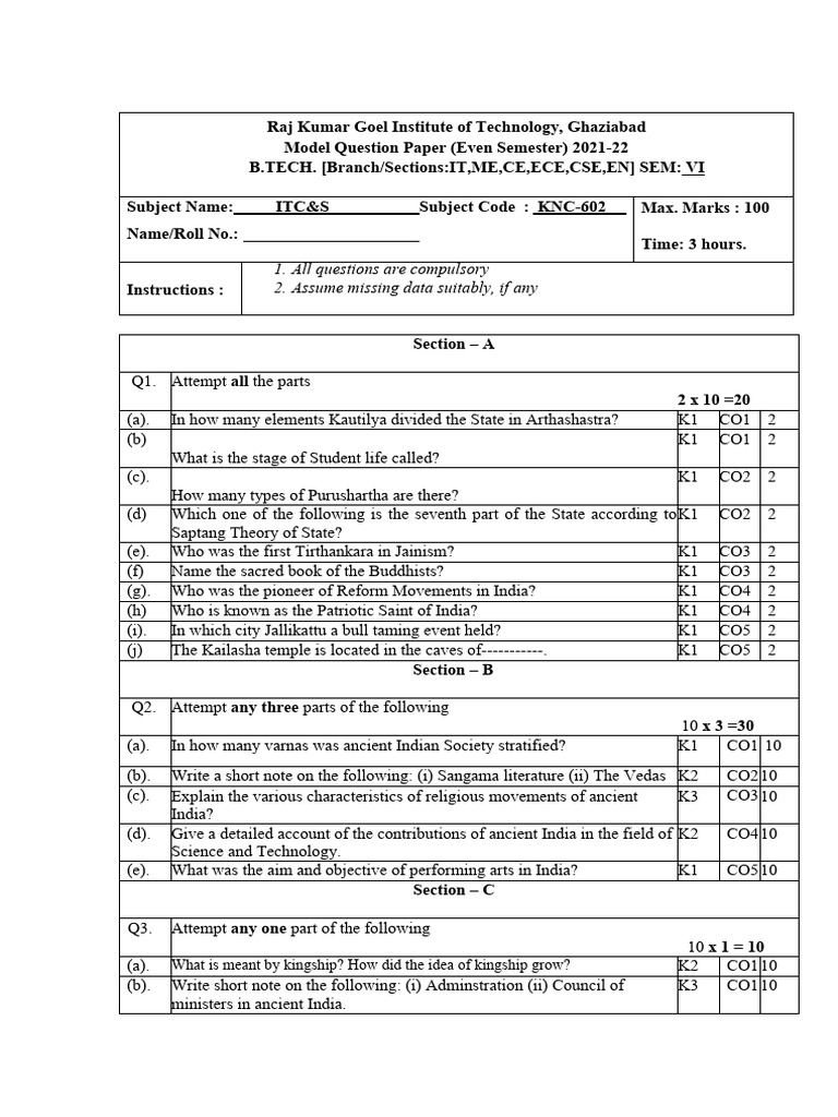Model Question Paper (KNC-602) | PDF