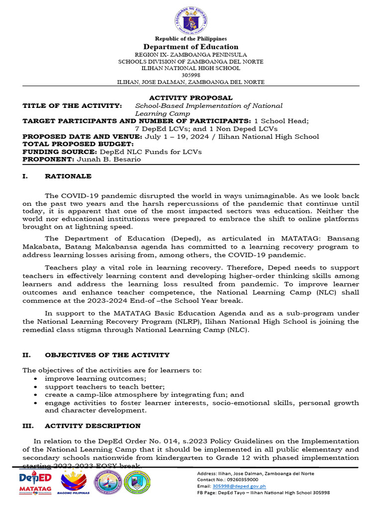 School-Based-NLC-Proposal-Final | PDF | Teachers | Behavior Modification