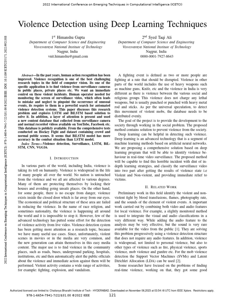 Violence Detection Using Deep Learning Techniques1 Download Free Pdf Applied Mathematics