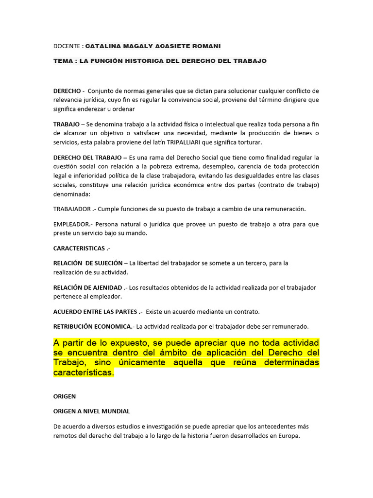 Trabajo Funcion Historica Del Derecho Al Trabajo | Descargar gratis PDF | Derecho laboral ...
