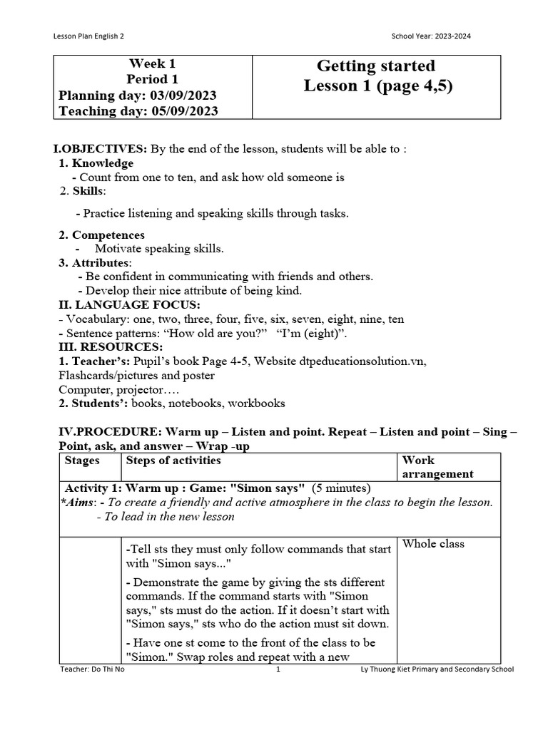 English 2 Lesson Plan: Week 1 Activities | PDF | Lesson Plan | Teachers