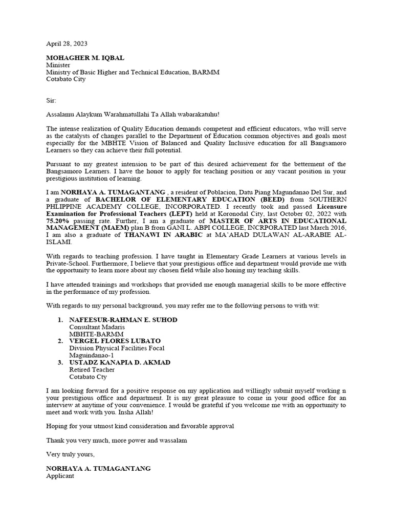 Applicaton Letter REGION | PDF