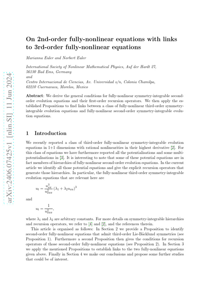 On 2nd-Order Fully-Nonlinear Equations With Links To 3rd-Order Fully-Nonlinear Equations | PDF ...