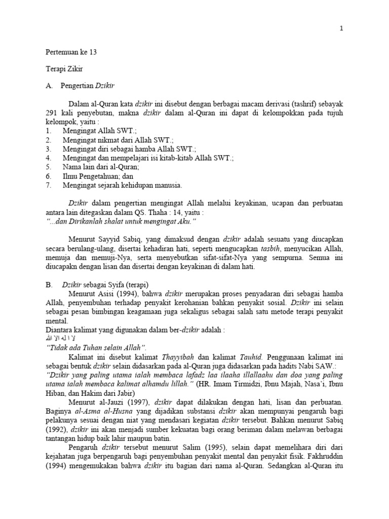 Pertemuan Ke 13 TERAPI ZIKIR UNTUK KESEHATAN | PDF