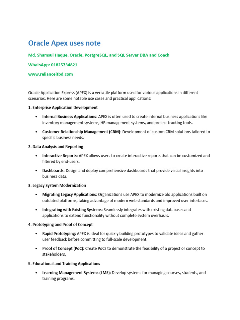 Oracle Apex uses note | PDF | Cloud Computing | Computing