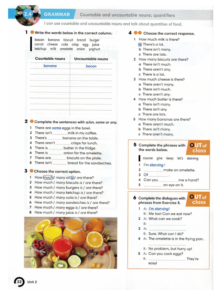 Countable & Uncountable Nouns Worksheet - P.5 | PDF