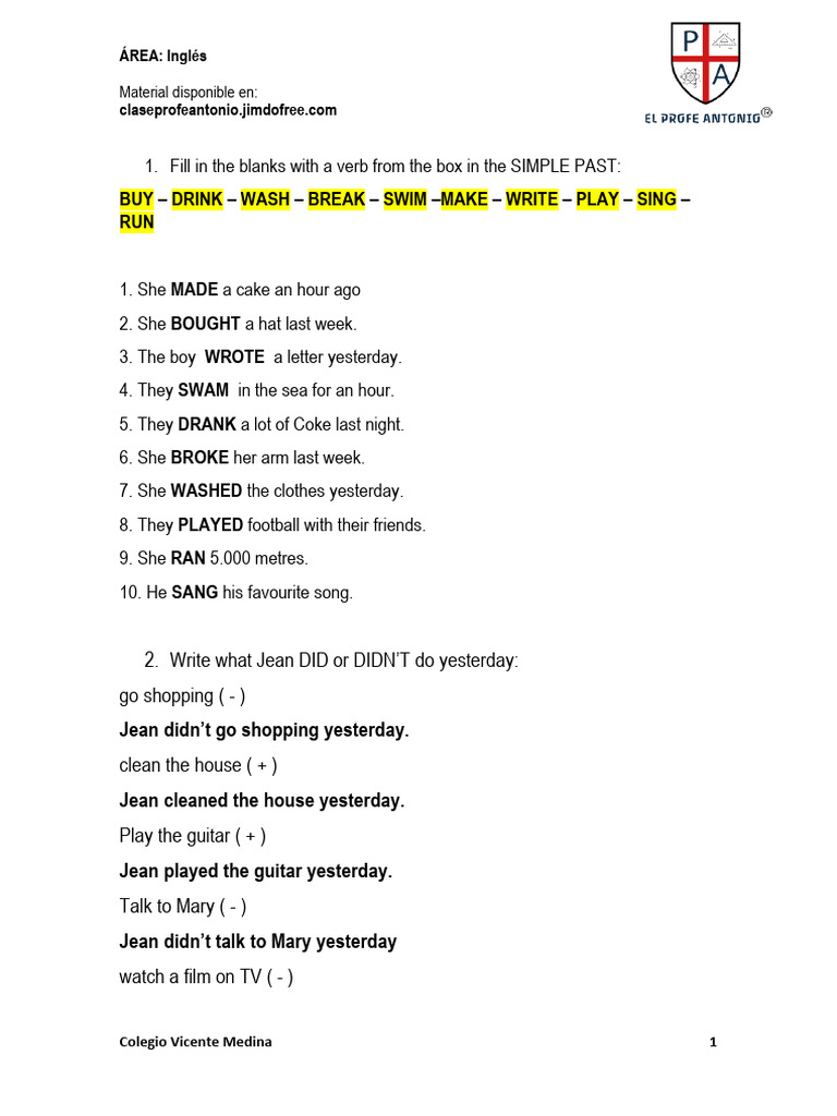 Tarea 7. Ampliación Del Pasado Simple - Corrección | PDF
