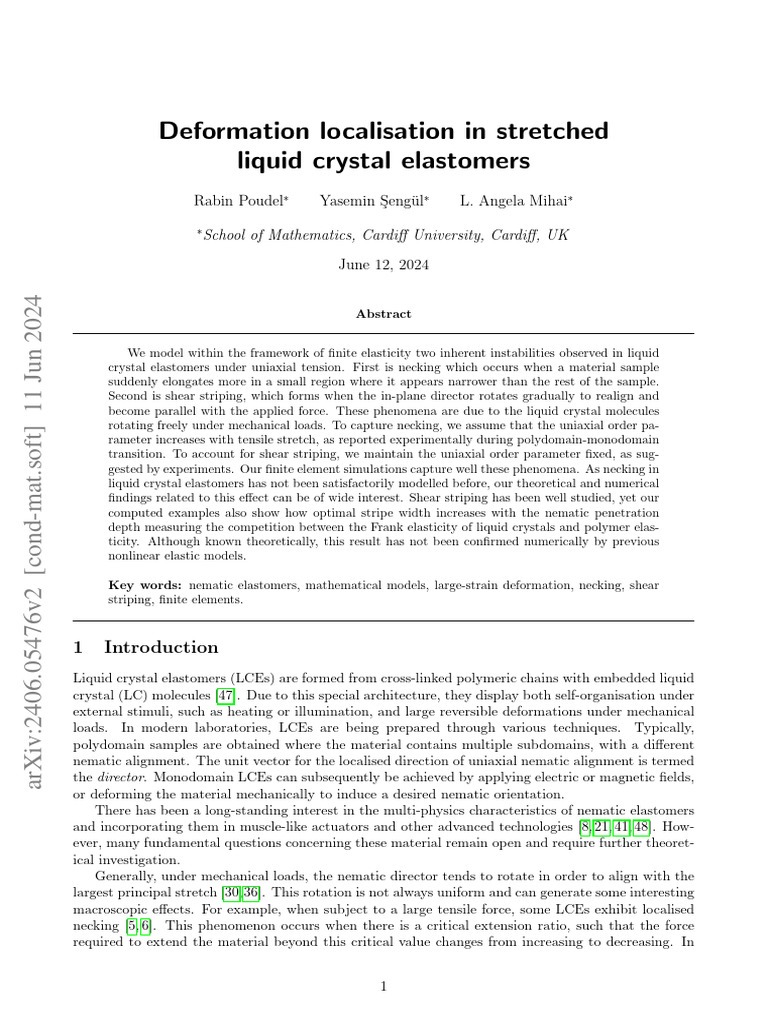Deformation Localisation in Stretched Liquid Crystal Elastomers | PDF | Elasticity (Physics ...