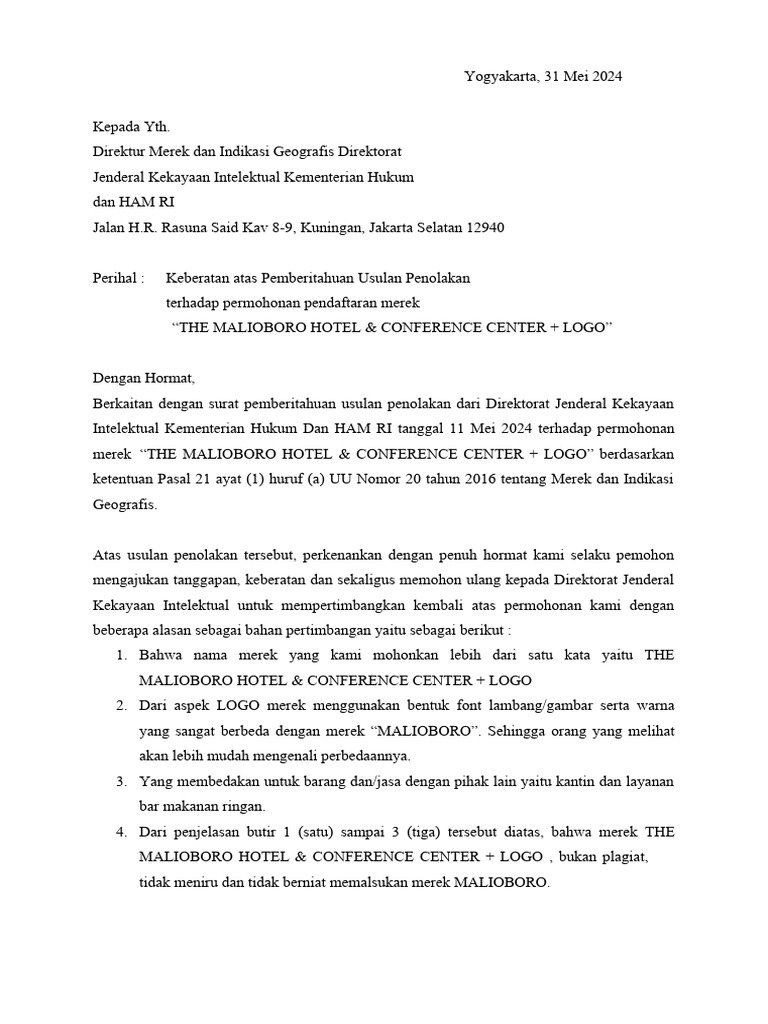 Permohonan Sanggahan Merek Revisi | PDF