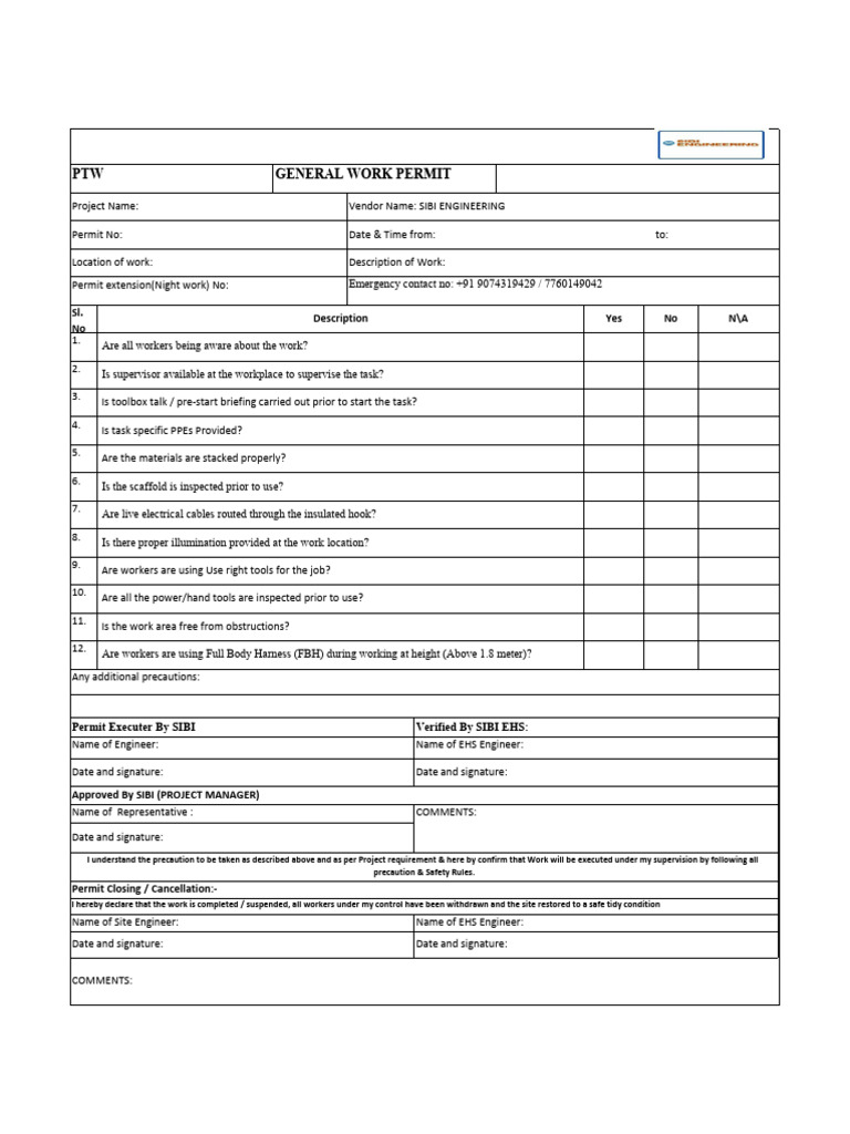 SIBI Work Permits | PDF | Crane (Machine) | Occupational Safety And Health
