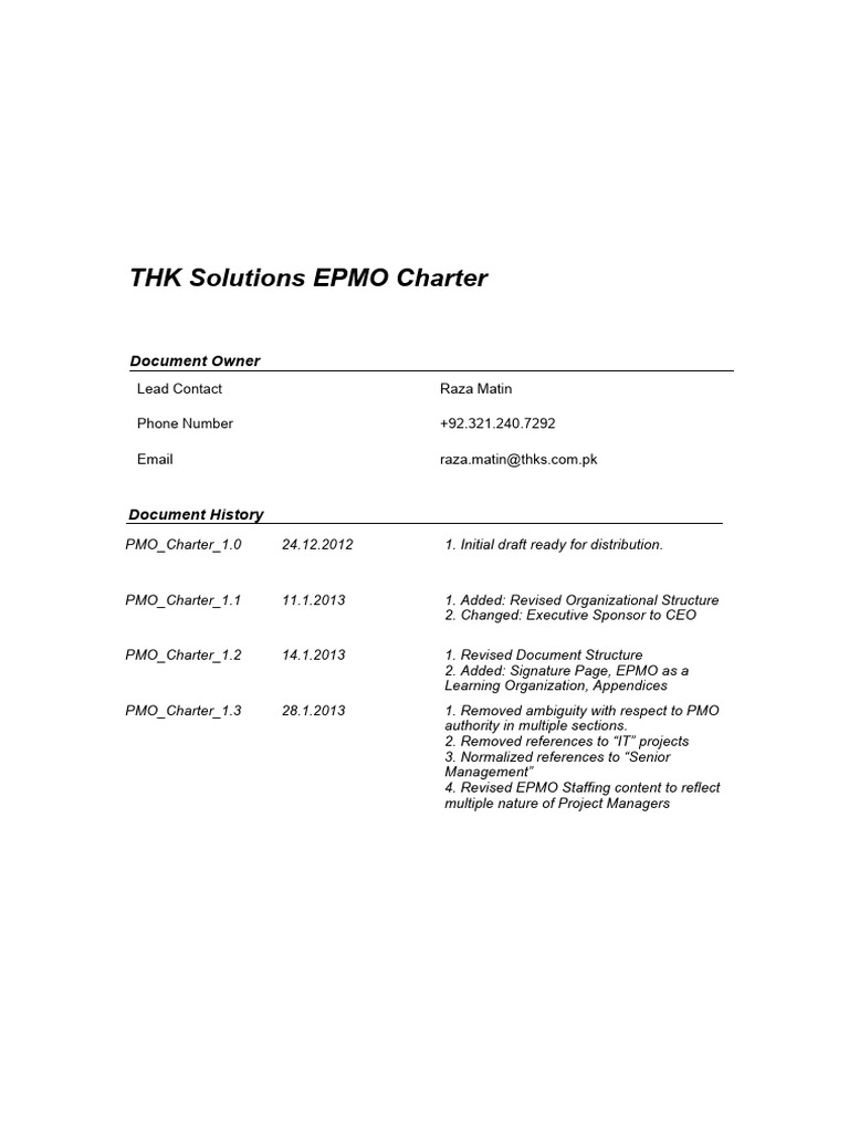 PMO Charter 1.3 | PDF | Project Management | Goal