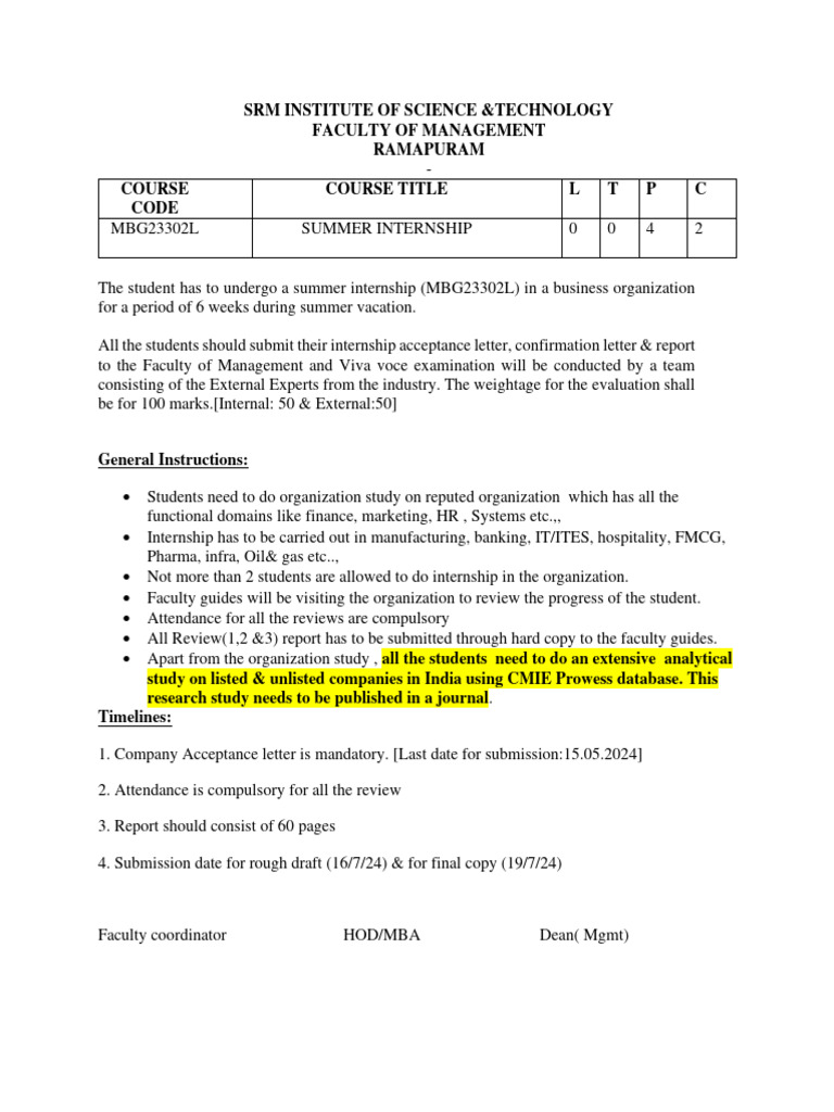 Summer Internship Guidelines | Download Free PDF | Business
