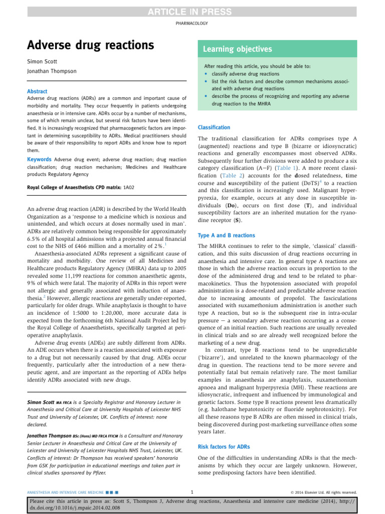 ADR Medicine Inpress 2014 | PDF | Pharmacogenomics | Pharmacology