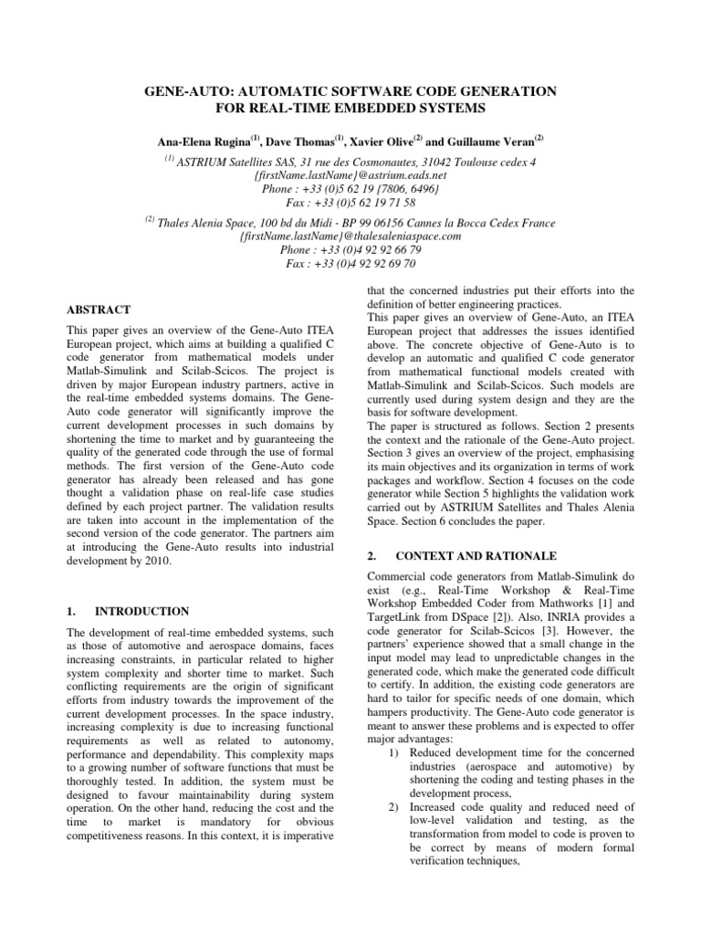 Gene-Auto: Automatic Software Code Generation For Real-Time Embedded Systems | PDF | Formal ...