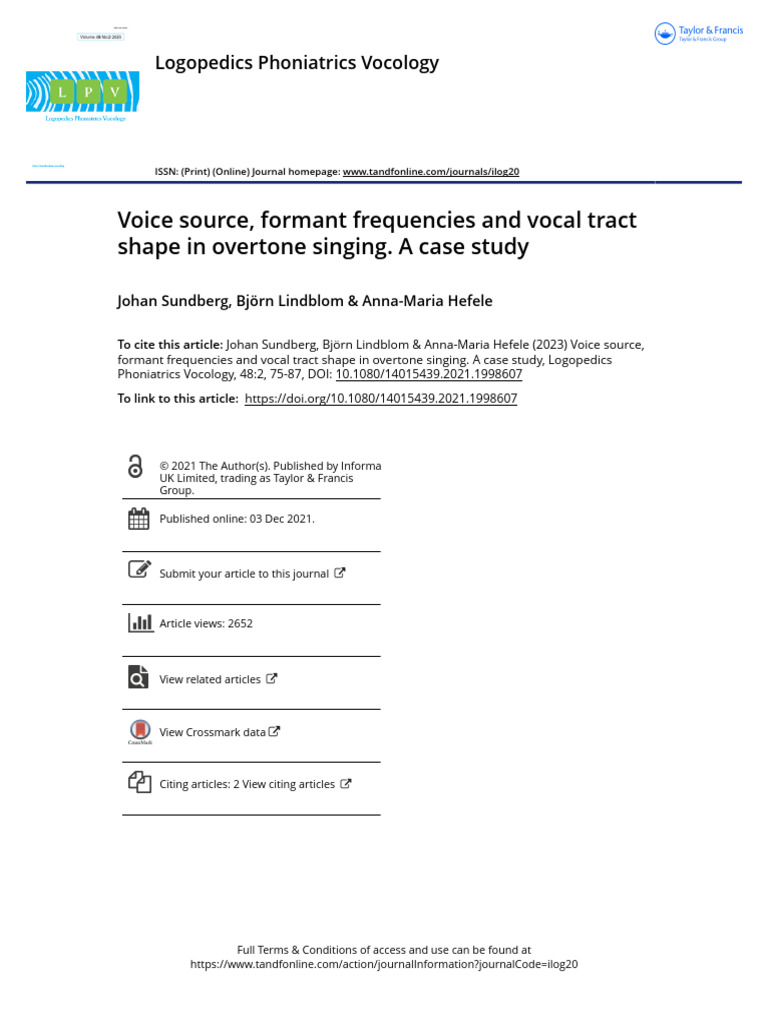 Voice Source Formant Frequencies and Vocal Tract Shape in Overtone ...