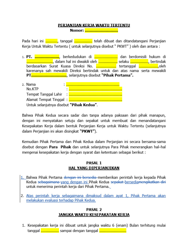 Draft PKWT Karyawan | PDF