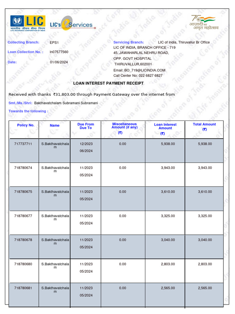 PaymentReceipt - June 2024 Interest Paid | PDF