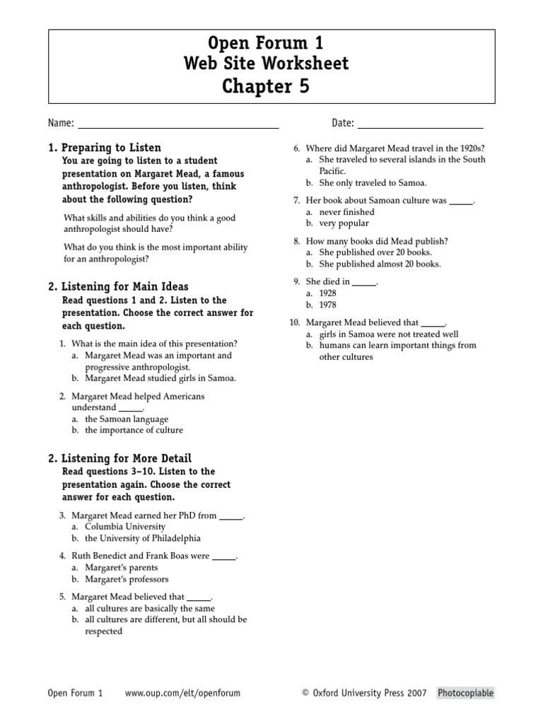 Open Forum 1 Worksheet Chapter 5 | PDF