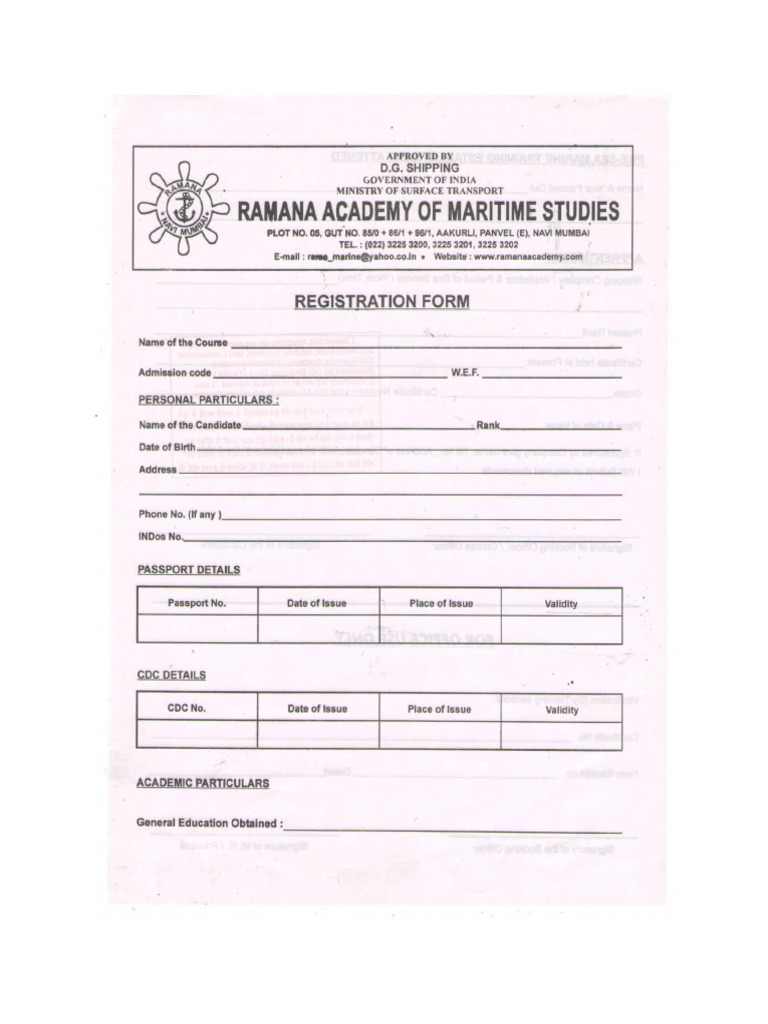 Ramanna Academy Register Form | PDF