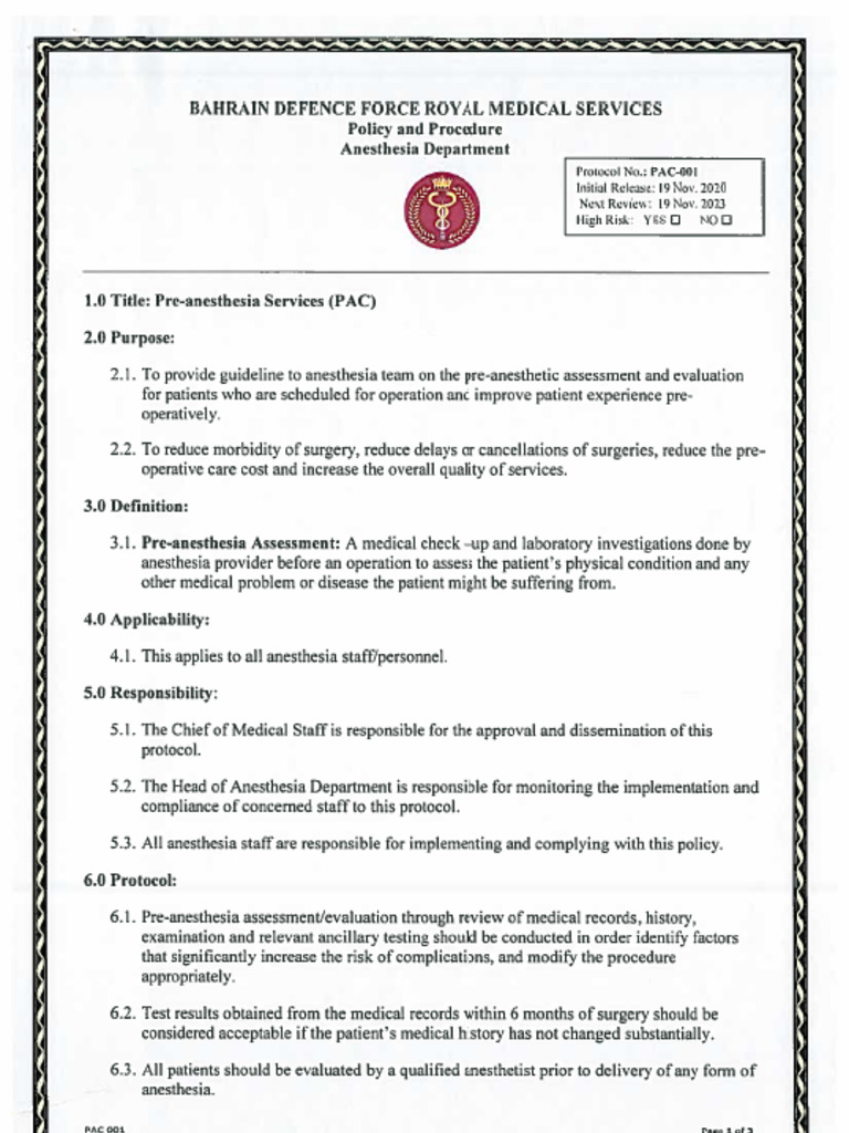 BDF Pre-Anesthesia Services (PAC) | PDF