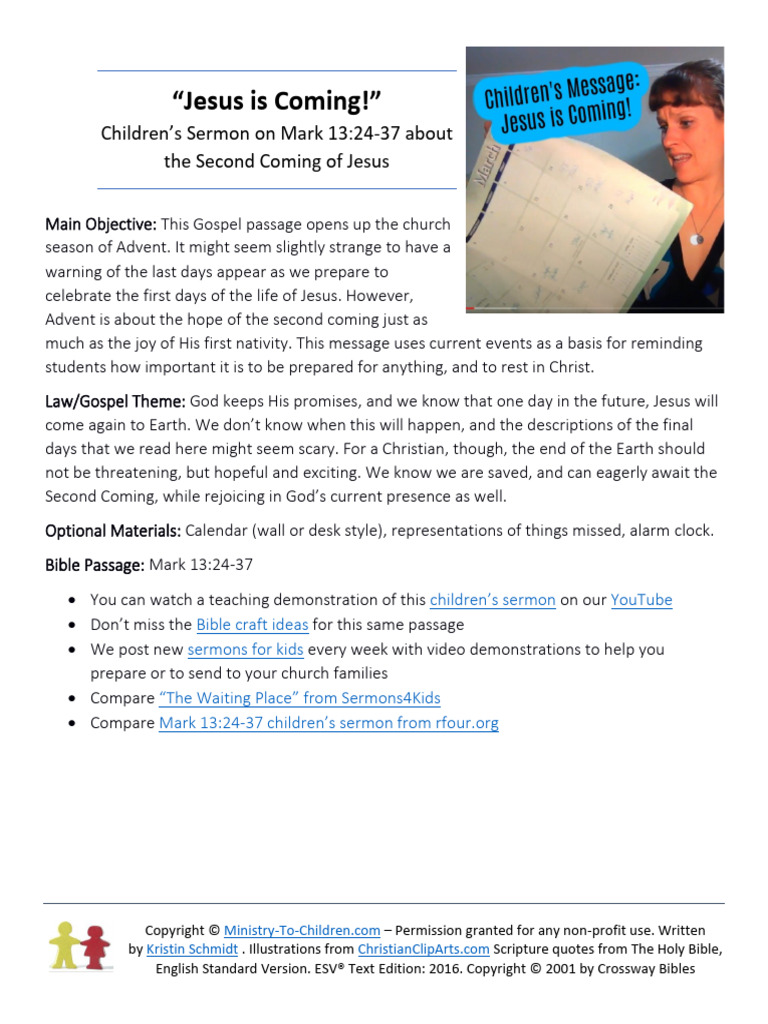 Childrens Sermon Stay Awake Jesus Is Coming | PDF | English Standard ...