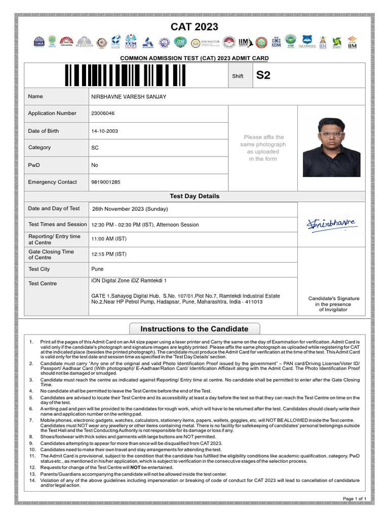 Admit Card | Download Free PDF | Identity Document | Government And Personhood