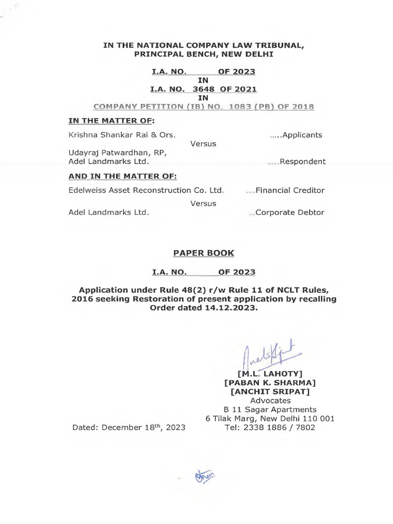 Restoration Application | PDF | Public Law