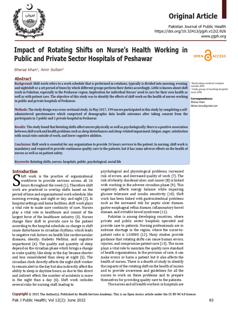 Impact Of Rotating Shifts On Nurses Health Workin Download Free Pdf
