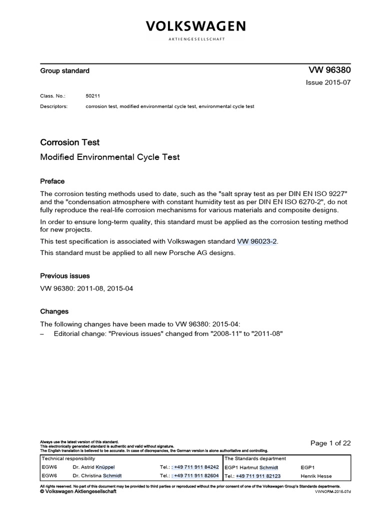 VW - 96380 - Corrosion Test - Modified Environmental Cycle Test | PDF ...