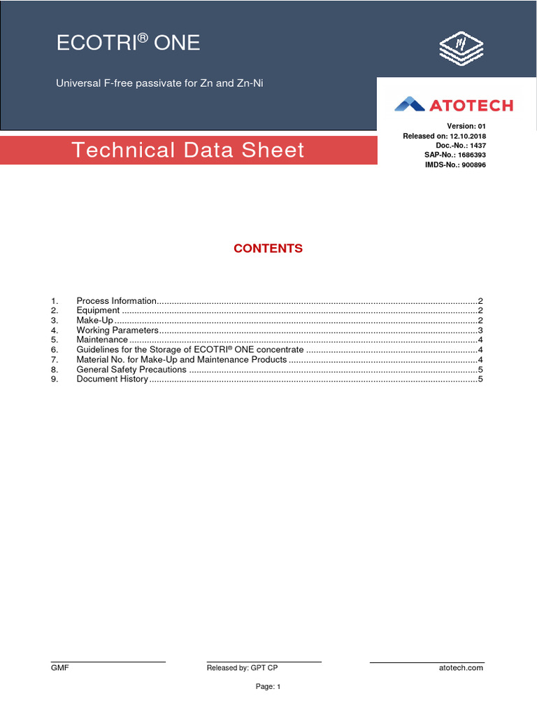 TDS-2018-1406 - EcoTri ONE - 1 - DS - GLOBAL | PDF | Chromium | Sodium ...