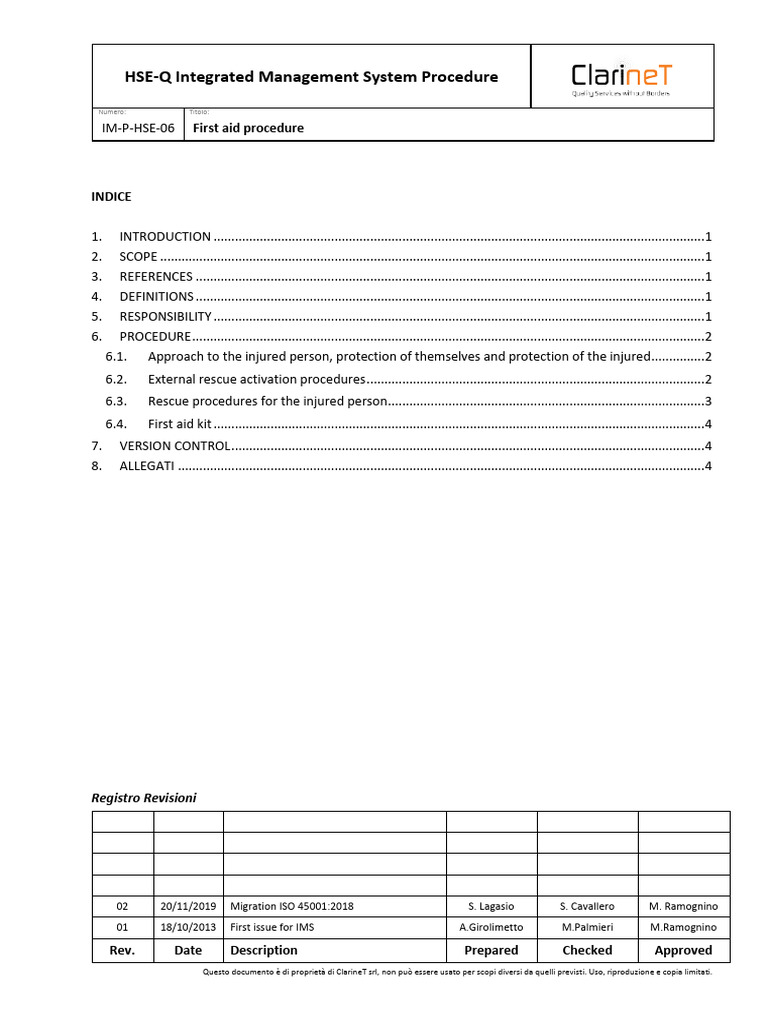 IMS-P-HSE-06 First Aid e Rev 2 | PDF | First Aid | Emergency