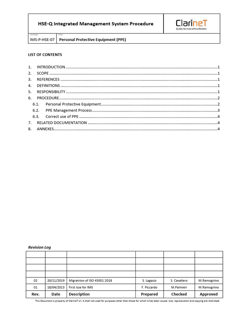 IMS-P-HSE-07 - Personal Protective Equipment (PPE) - e - Rev 2 | PDF | Personal Protective ...