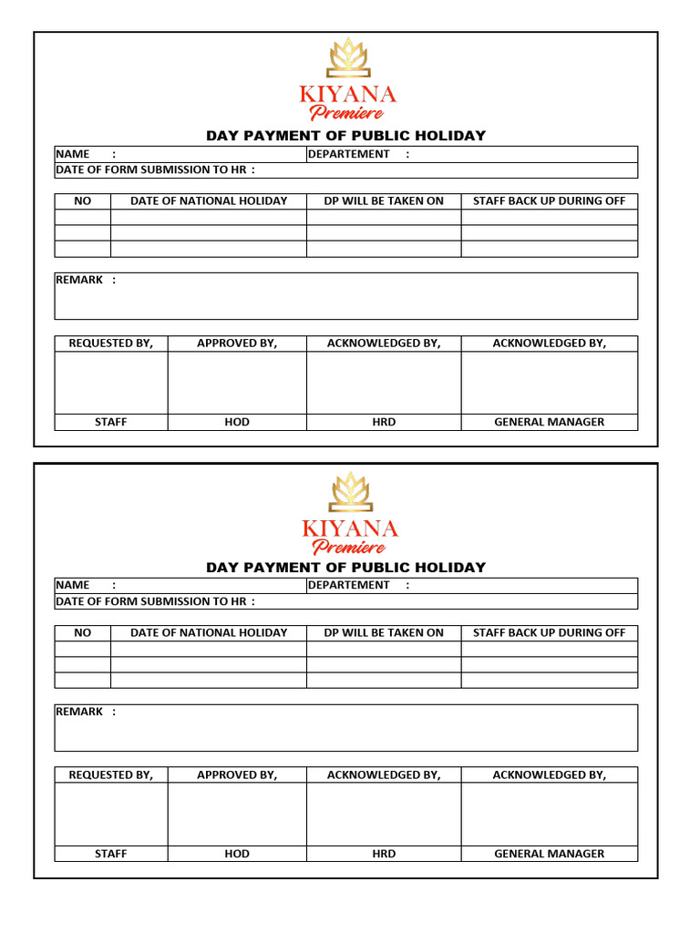 HC003. Form Izin Taking Public Holiday (PH) | PDF