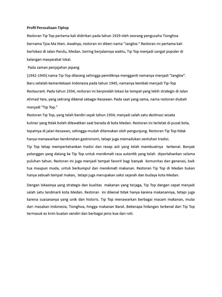 Profil Perusahaan Tiptop | PDF