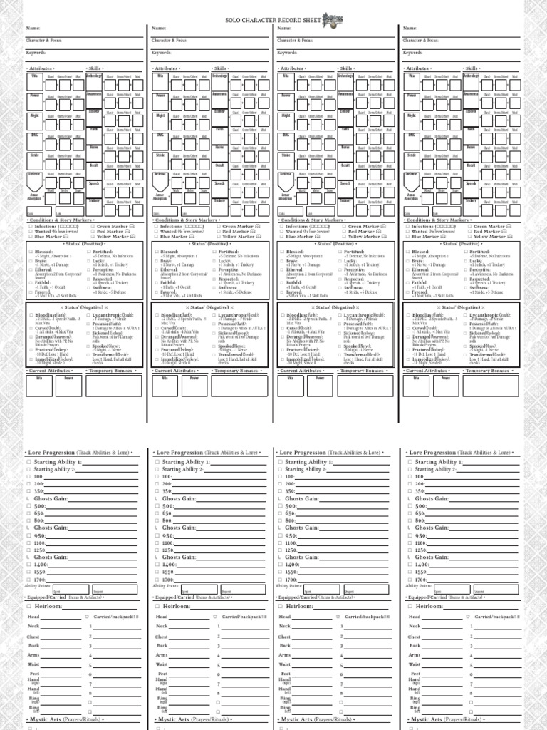 Character Record Sheet Solo | PDF