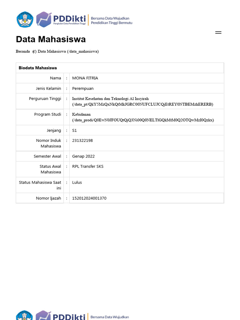 PDDikti - Pangkalan Data Pendidikan Tinggi | PDF
